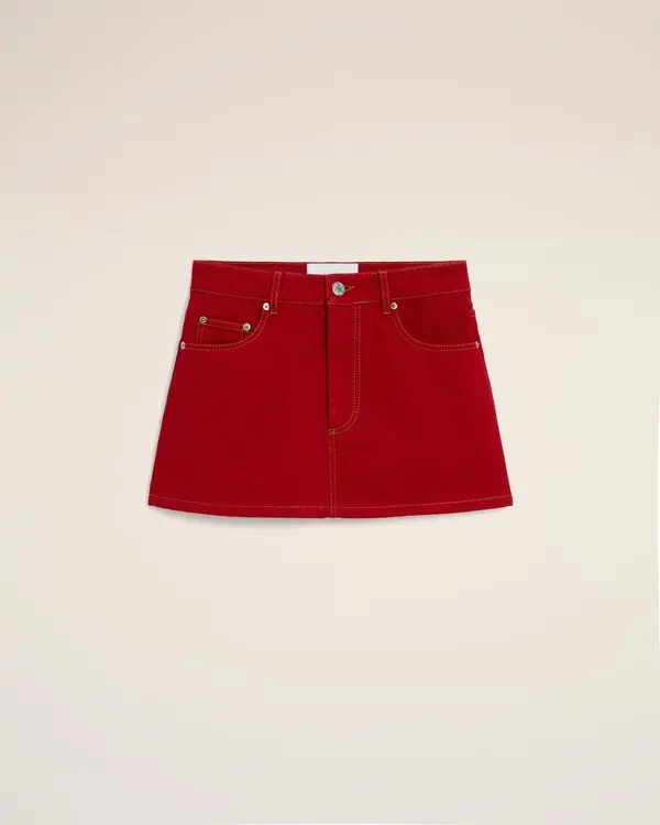 AMI Paris Red Cotton Mini Skirt - Ruby Red