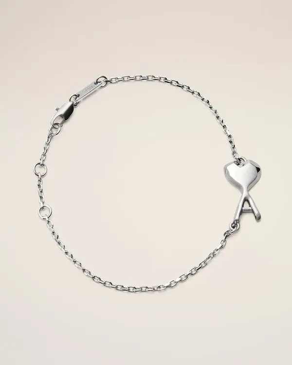 AMI Paris Brass Bracelet With Hammered De Coeur Motif - Silver