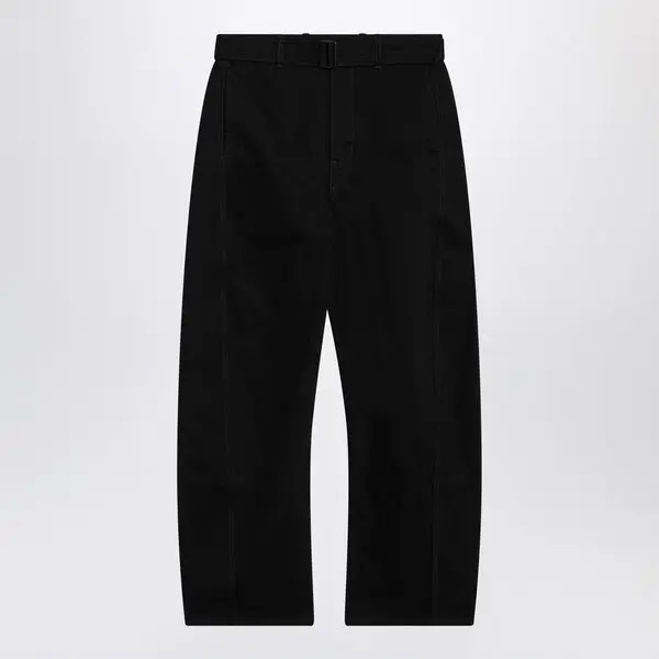 LEMAIRE Cotton Trousers With Belt - Black