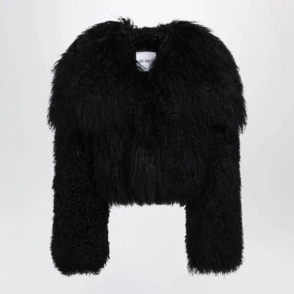 Attico Cropped Bomber Jacket In Curly Shearling - Black
