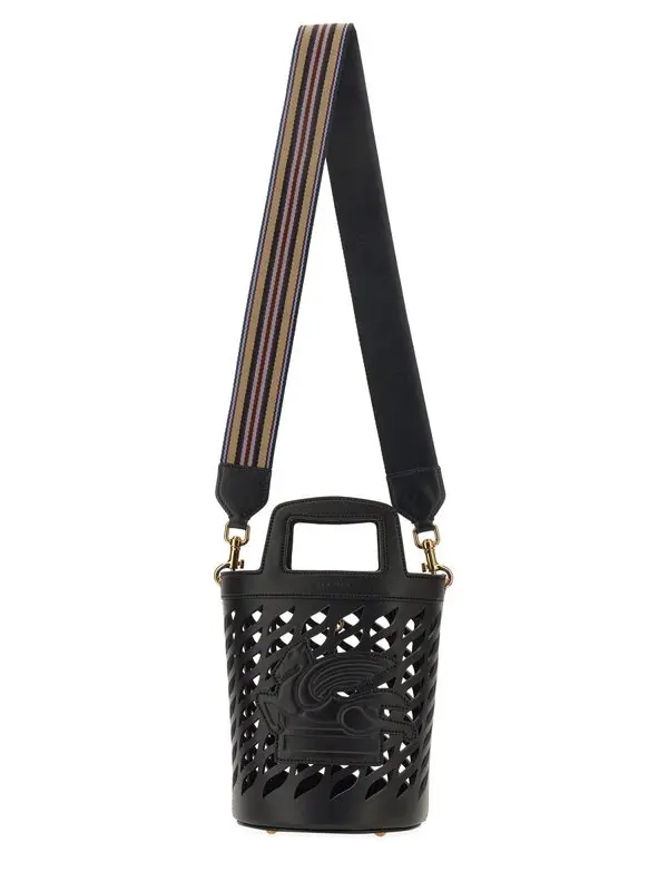 Etro Leather Coffee Bag With Applique And Cut-out Details - Black