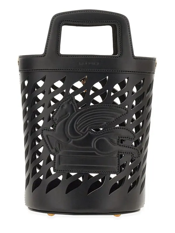 Etro Leather Coffee Bag With Applique And Cut-out Details - Black