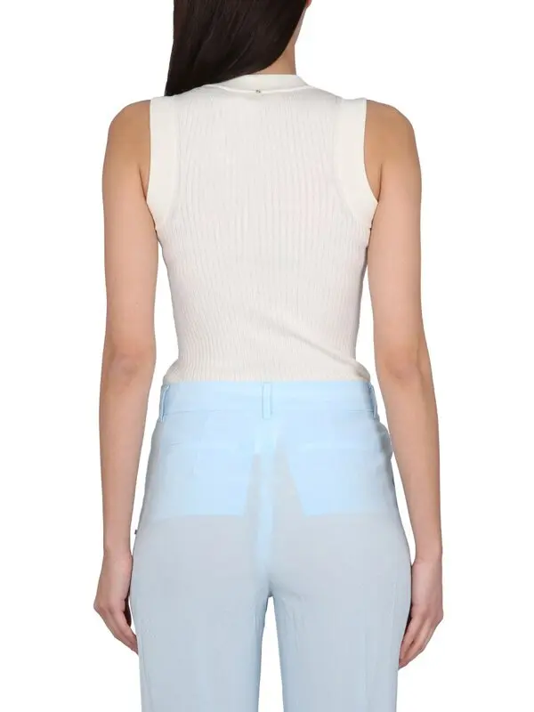 Max Mara Ribbed Knit Cotton Tank Top - White