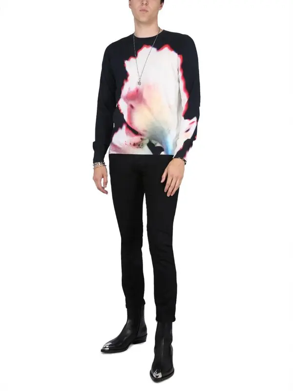 Alexander McQueen Jersey With Solarised Flower Print - Multicolor