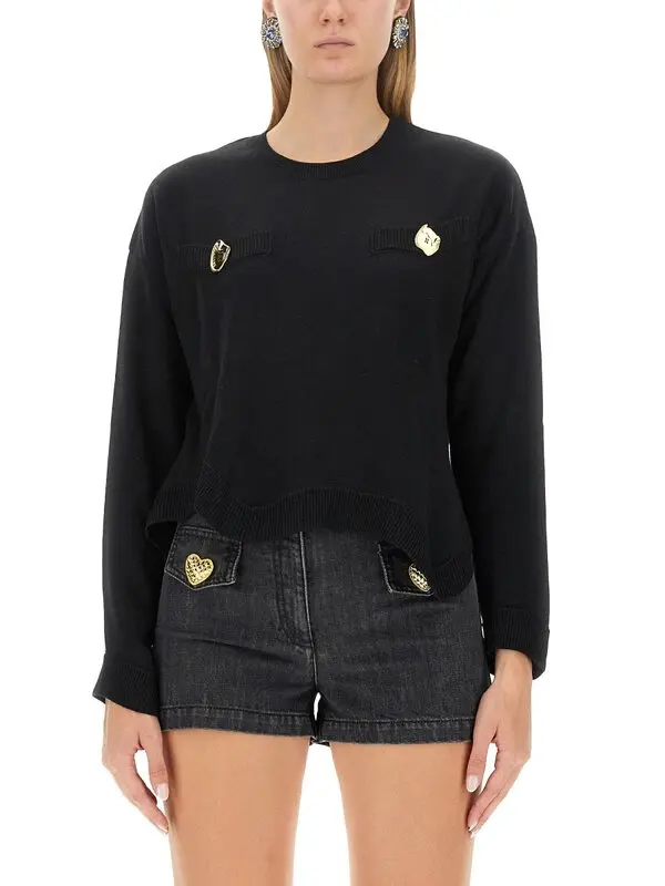 Moschino Cropped Virgin Wool Jersey Sweater - Black