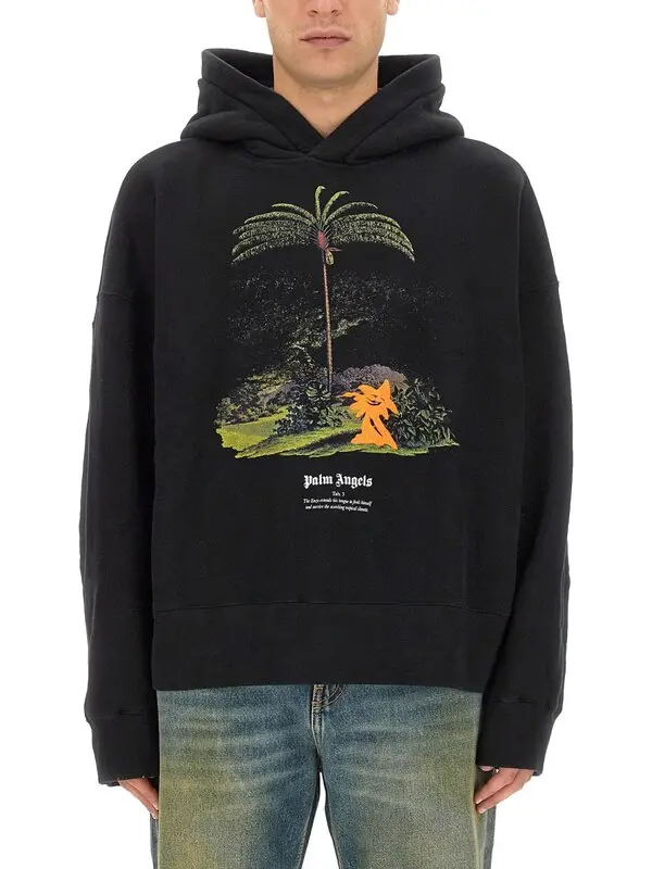 Palm Angels Enzo Tropical Print Hoodie - Black