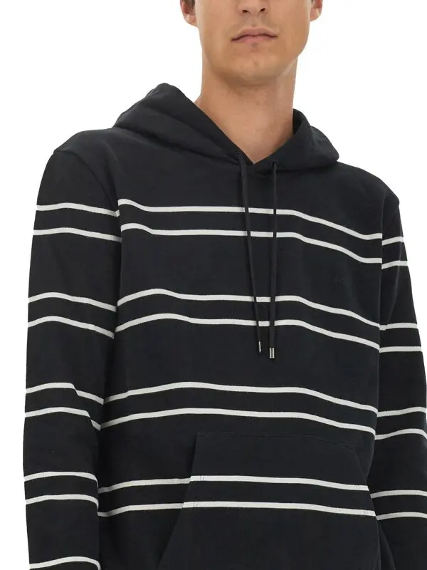 Saint Laurent Striped Cotton Hoodie - Black