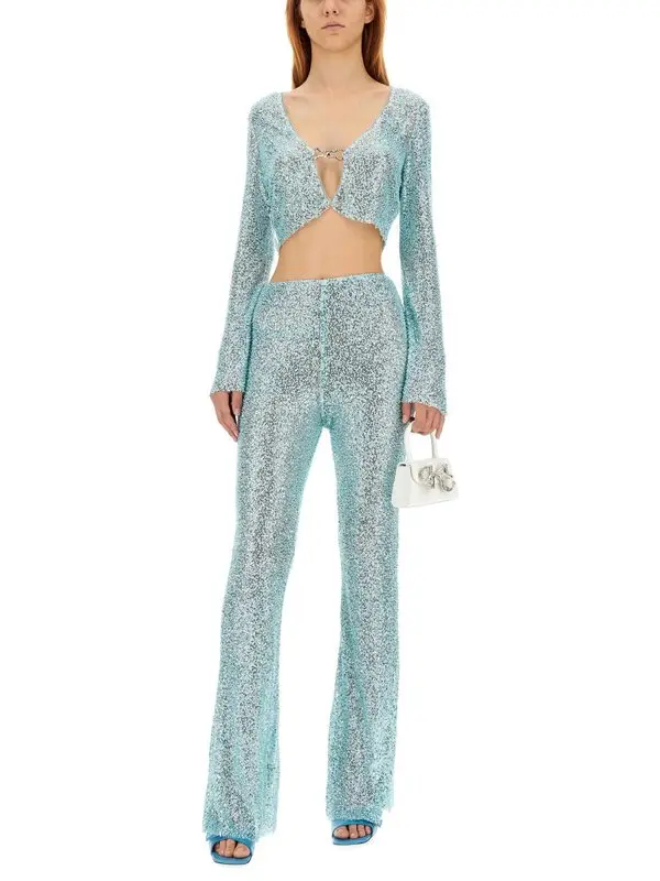 SELF-PORTRAIT Embellished Slim Fit Flared Trousers - Multicolor