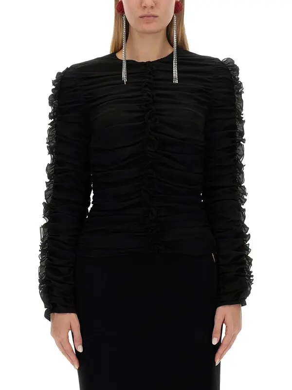 Magda Butrym Ruched Silk Blend Top - Black