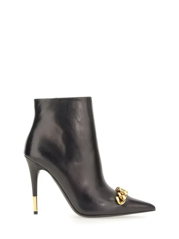 TOM FORD Leather Ankle Boots With Chain Detail - Black