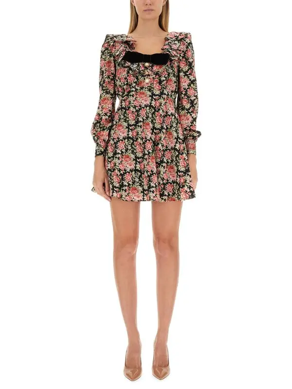 Alessandra Rich Floral Print Silk Mini Dress - Black