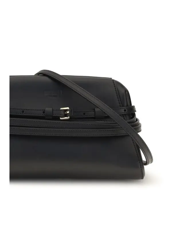 Moschino Belt Detail Clutch In Smooth Leather - Black