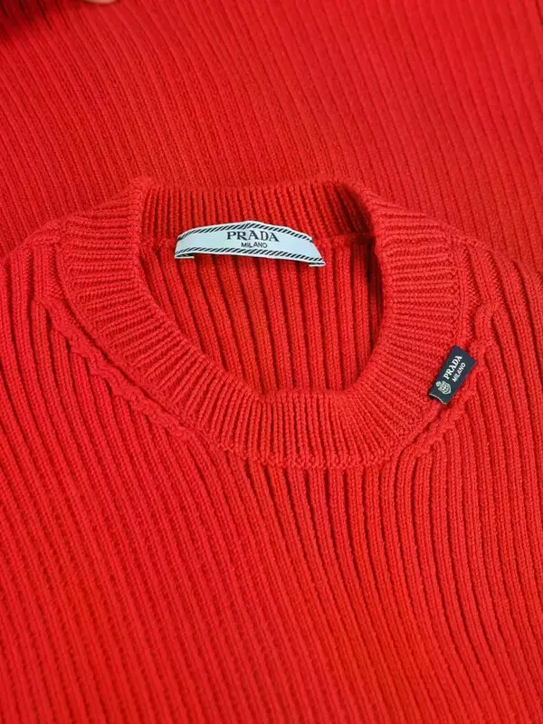 Prada Ribbed Knit Short Sleeve Sweater