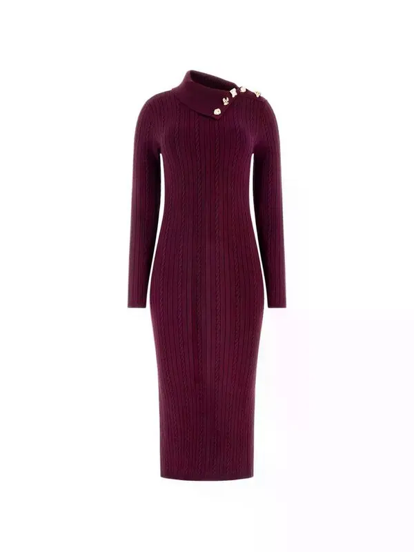 Guess Asymmetric Collar Midi Dress - Red