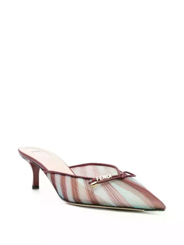 Fendi Striped Tulle Pointed Toe Mules