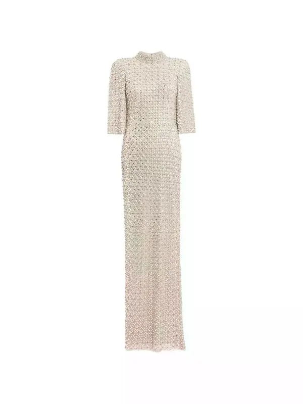Jenny Packham Maxi Sedona Dress With Mock Neck And Three-quarter Sleeves