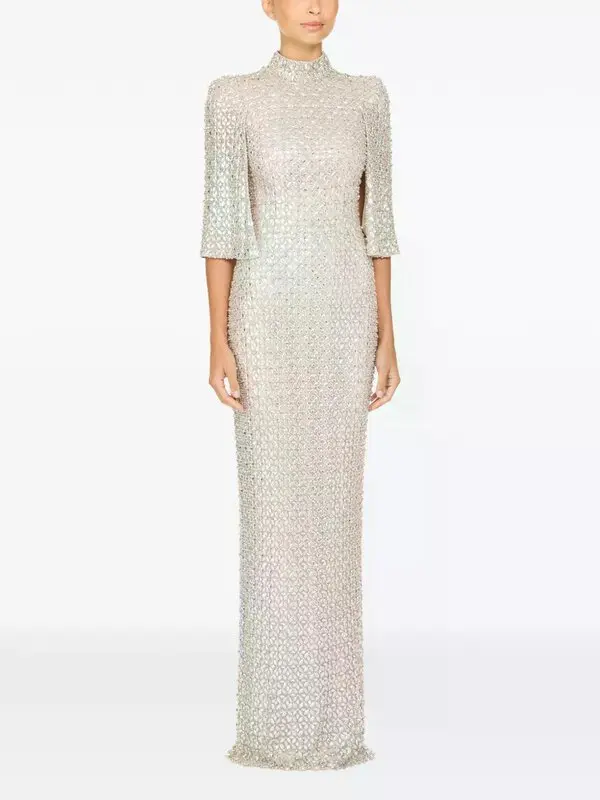Jenny Packham Maxi Sedona Dress With Mock Neck And Three-quarter Sleeves