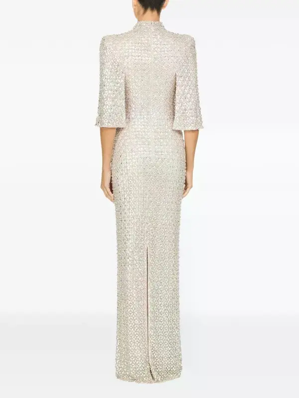 Jenny Packham Maxi Sedona Dress With Mock Neck And Three-quarter Sleeves