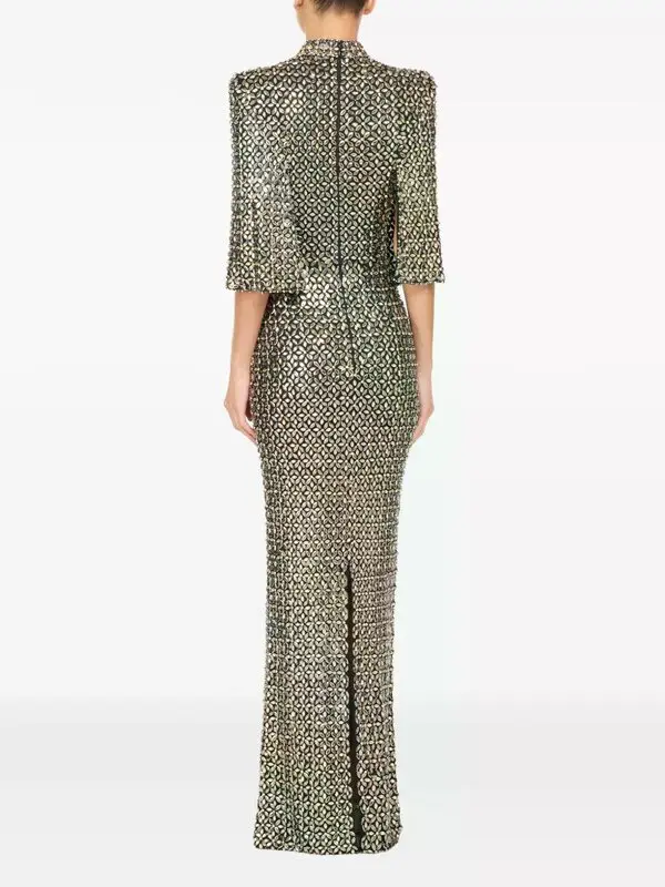 Jenny Packham Maxi Sedona Dress With Mock Neck And 3/4 Sleeves