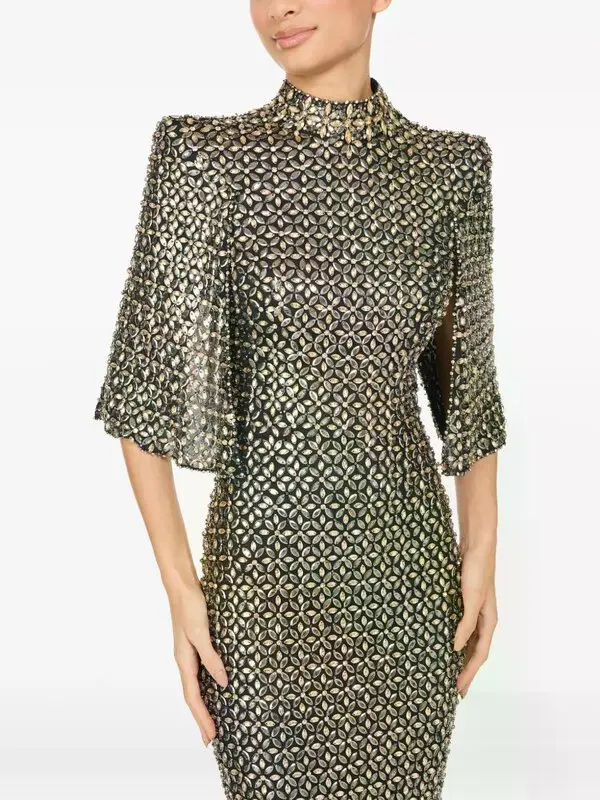 Jenny Packham Maxi Sedona Dress With Mock Neck And 3/4 Sleeves