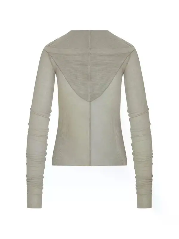 Rick Owens Ribbed Knit Integrated Hood Long Sleeve Top