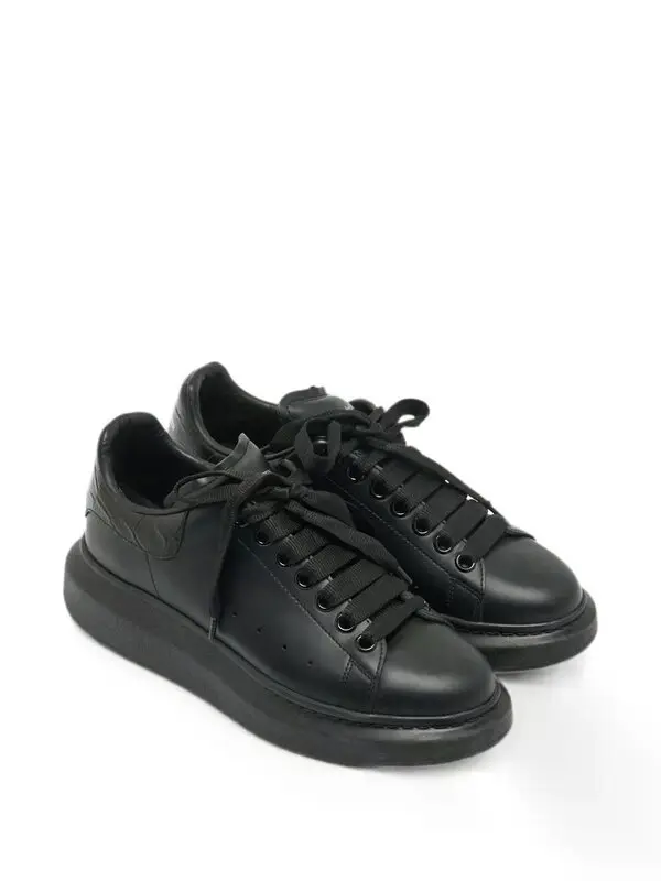 Alexander McQueen Oversized Leather Sneakers With Croc-embossed Heel - Black