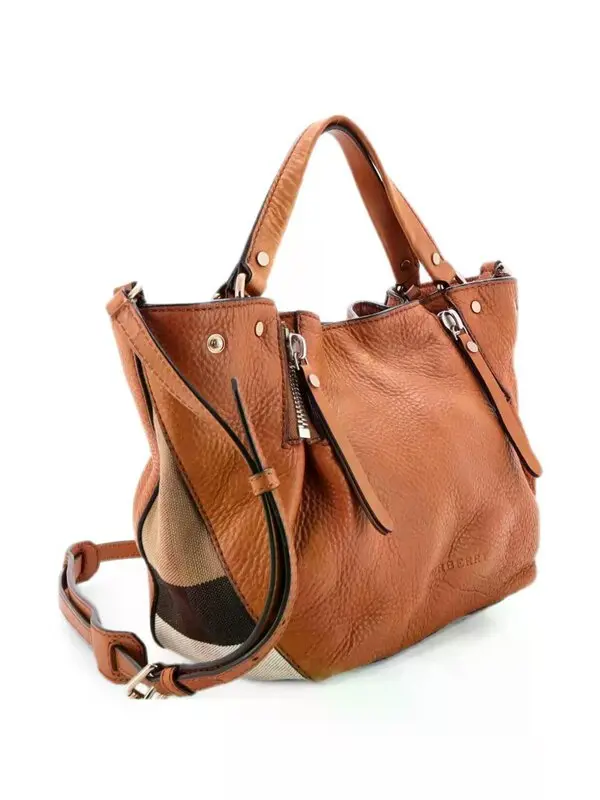 Burberry Maidstone Leather And House Check Canvas Medium Tote Bag