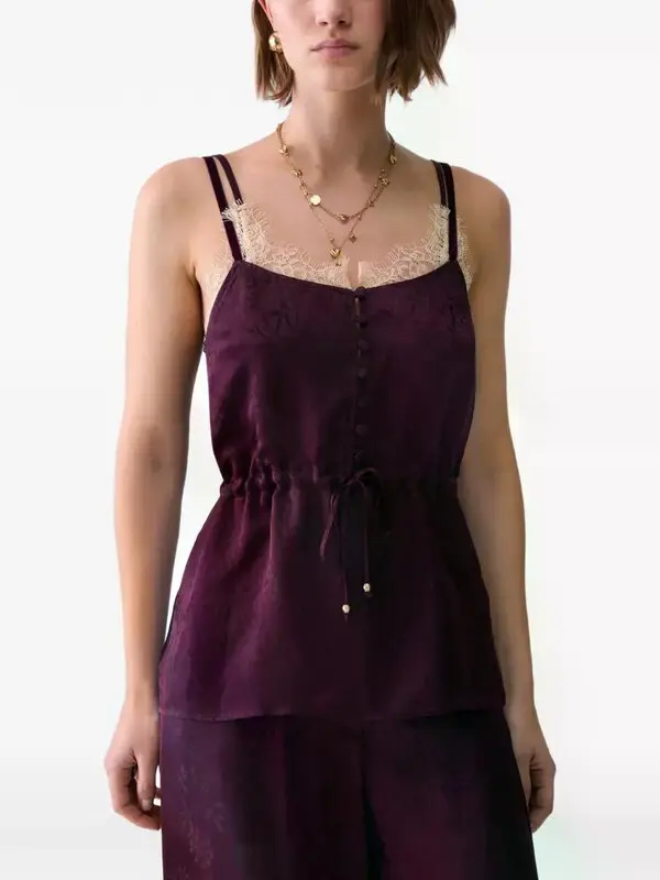 Liu Jo Jacquard Satin Lingerie Top With Decorative Buttons And Adjustable Belt