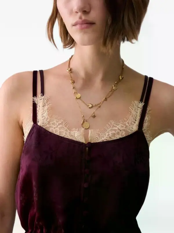 Liu Jo Jacquard Satin Lingerie Top With Decorative Buttons And Adjustable Belt
