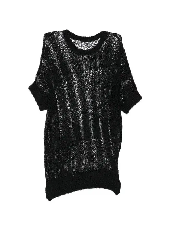 Y’s Plaid Loose-knit Asymmetric Drape Top