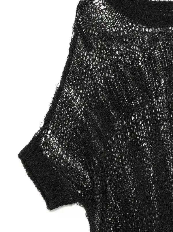 Y’s Plaid Loose-knit Asymmetric Drape Top
