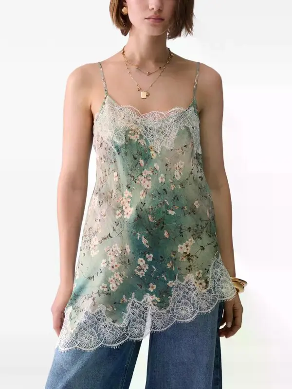 Liu Jo Printed Satin Top With Lace Detail
