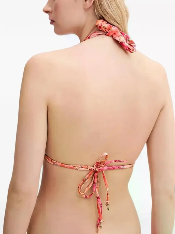 Guess Halterneck Bikini Top With All-over Print And Gold-tone Hardware - Pink