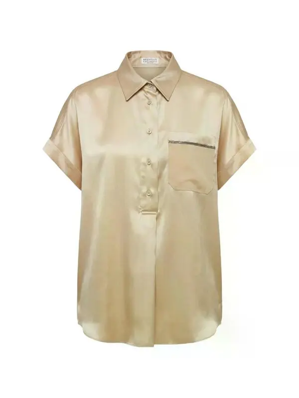 Brunello Cucinelli Monili-chain Detail Short-sleeved Blouse - Neutrals