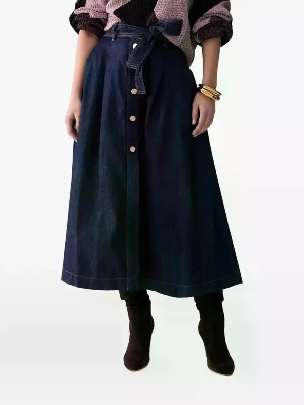 Liu Jo Long Denim Skirt With Branded Buttons And Belt