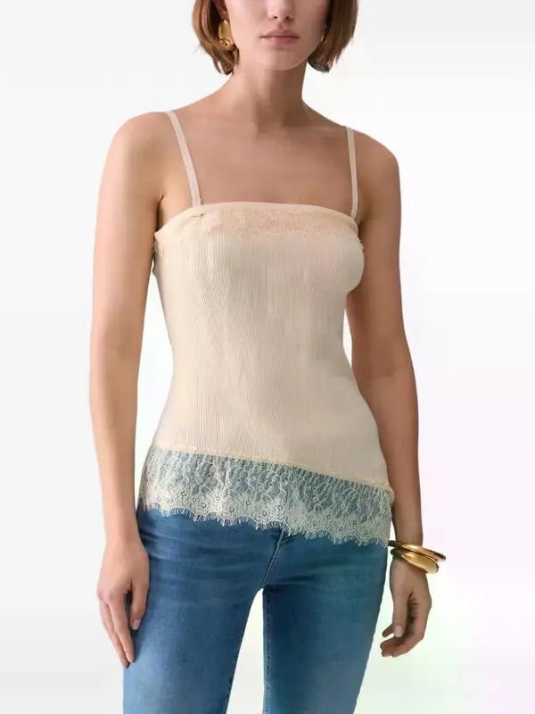 Liu Jo Asymmetrical Knit Top With Lace Detail - Neutrals