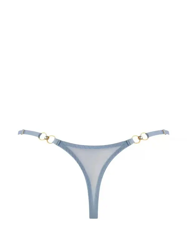BORDELLE Pearl Strap Embroidered Thong - Blue