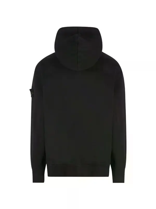 Stone Island Logo Patch Zip-up Hoodie - Black