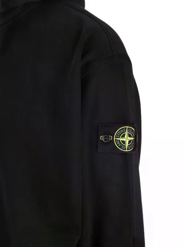 Stone Island Logo Patch Zip-up Hoodie - Black
