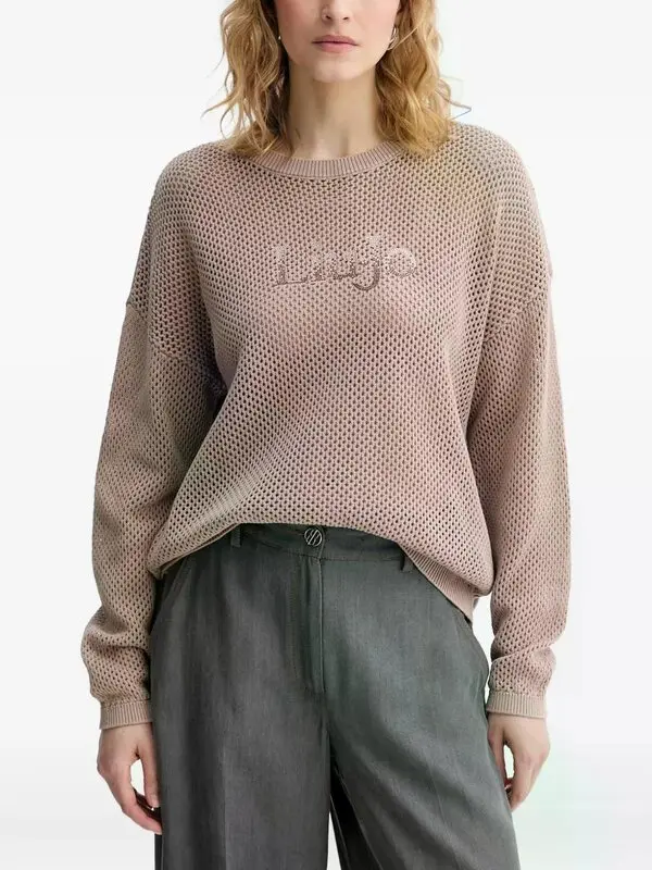 Liu Jo Rhinestone Logo Mesh Knit Sweater