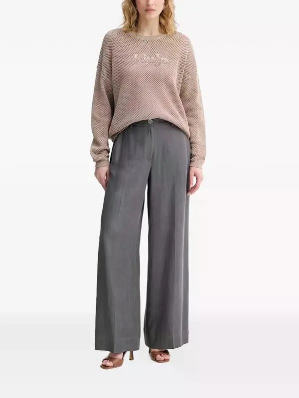 Liu Jo Rhinestone Logo Mesh Knit Sweater