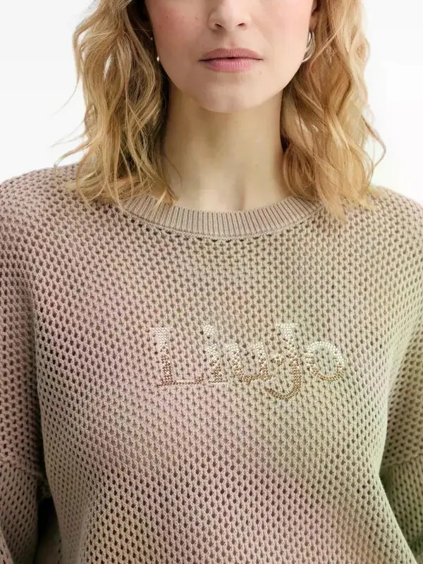 Liu Jo Rhinestone Logo Mesh Knit Sweater