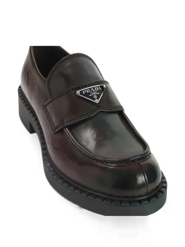Prada Logo Plaque Calf Leather Loafers