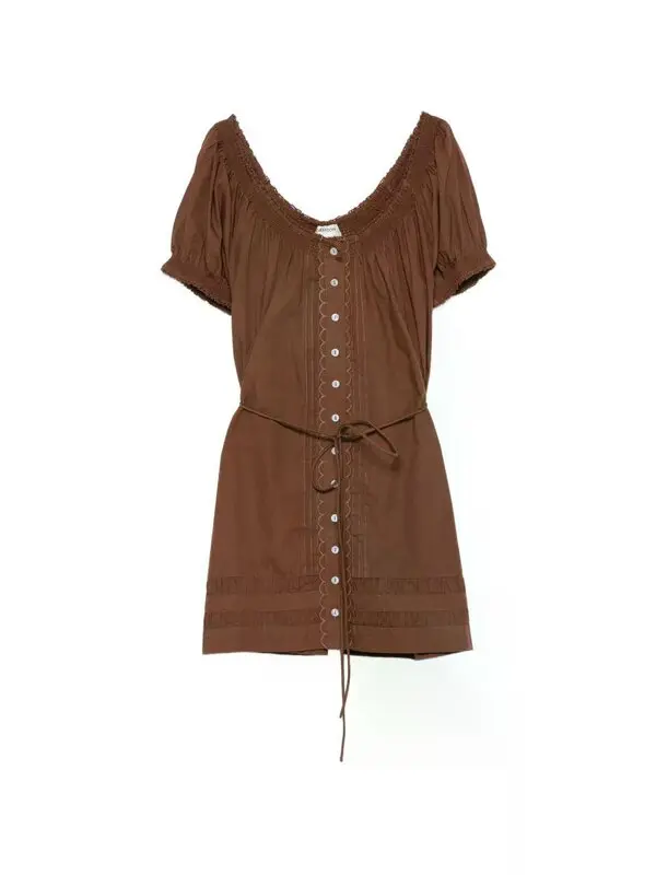 DAMSON MADDER Jayne Short Sleeve Mini Shirt Dress - Brown