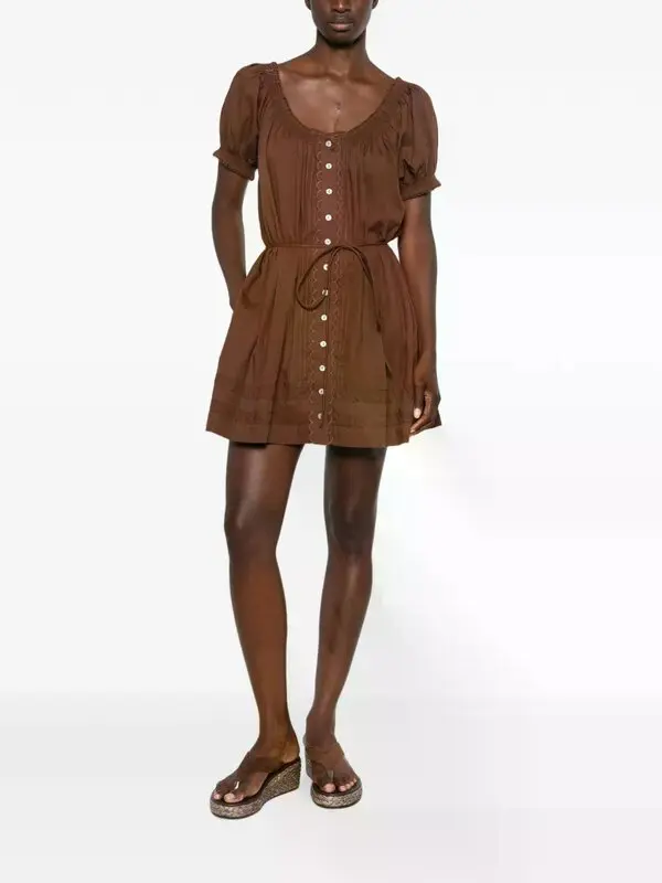 DAMSON MADDER Jayne Short Sleeve Mini Shirt Dress - Brown