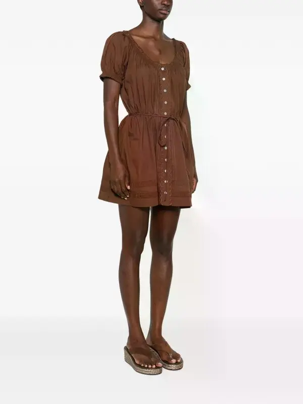 DAMSON MADDER Jayne Short Sleeve Mini Shirt Dress - Brown