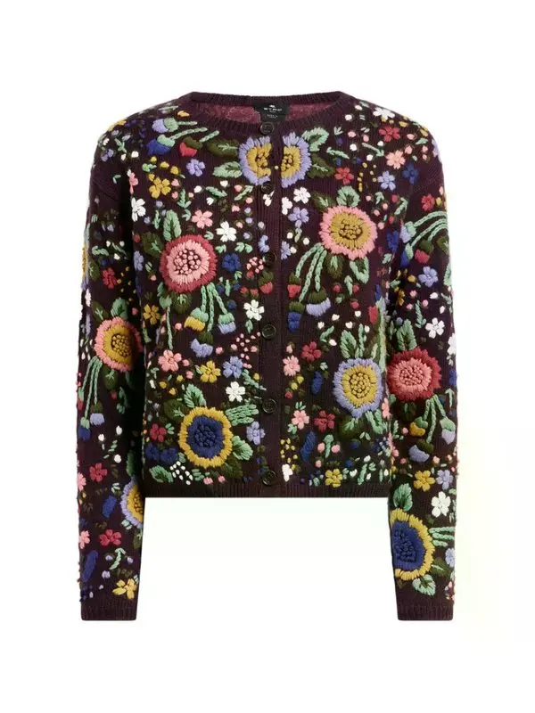 Etro Floral Embroidered Wool Cardigan