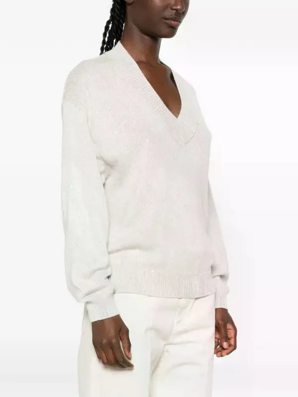 Brunello Cucinelli V-neck Sequin Embellished Sweater