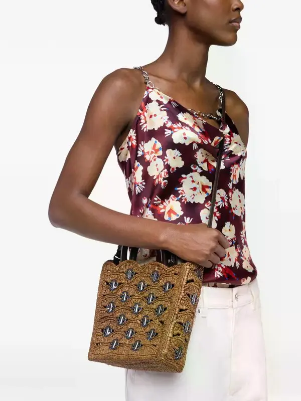 Rabanne 1969 Disc-embellished Raffia Crossbody Bag