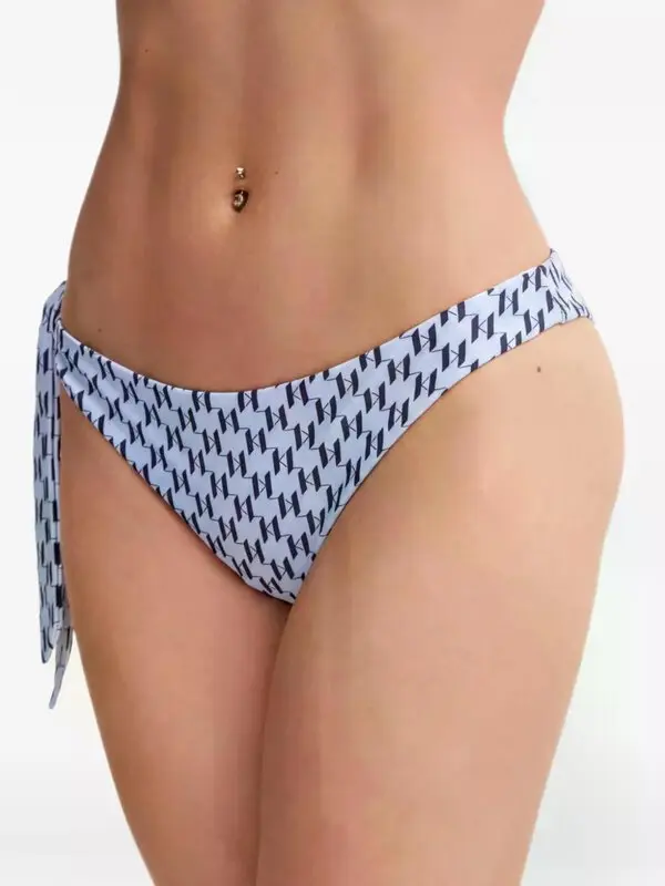 Karl Lagerfeld Monogram Print Side-tie Bikini Bottoms - Blue
